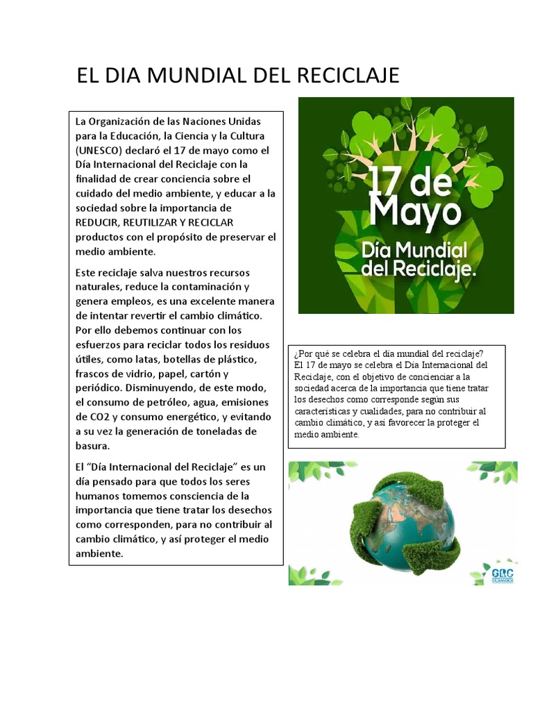El Dia Mundial Del Reciclaje | PDF