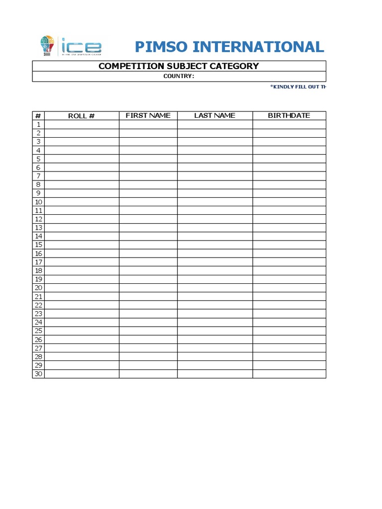 Pimso Final Round Registration Sheet 1 | PDF
