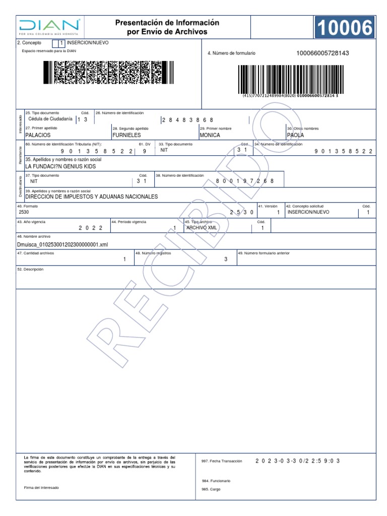 Formulario DIAN: Inserción/Nuevo XML | PDF