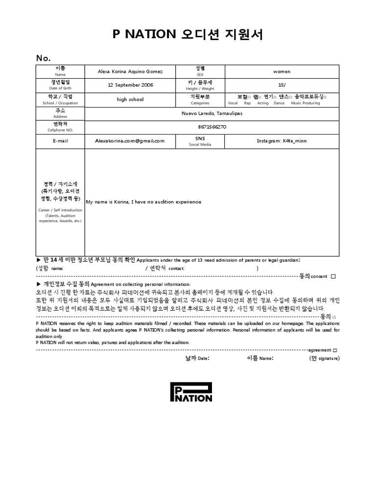 PNATION Audition Application | PDF