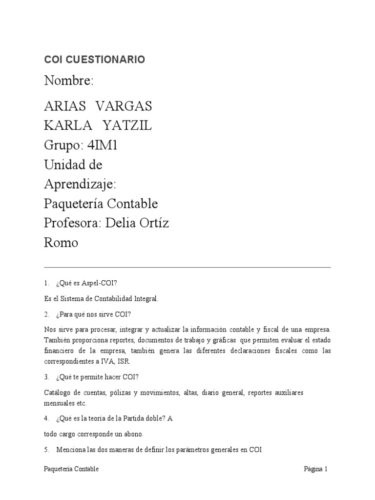 Coi Cuestionario | PDF | Contabilidad