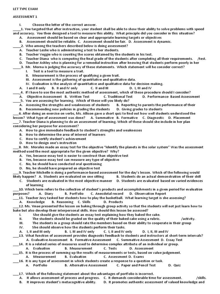Assessment Techniques and Bloom's Taxonomy | PDF | Educational ...