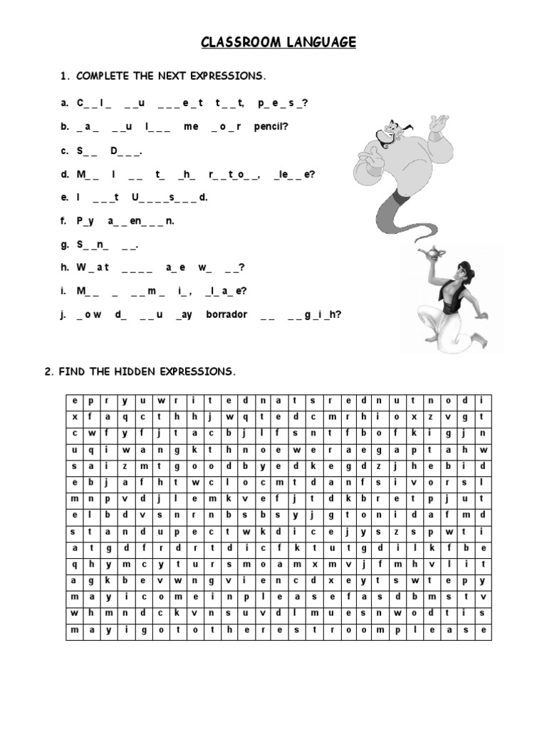 Classroom Language Worksheet | PDF