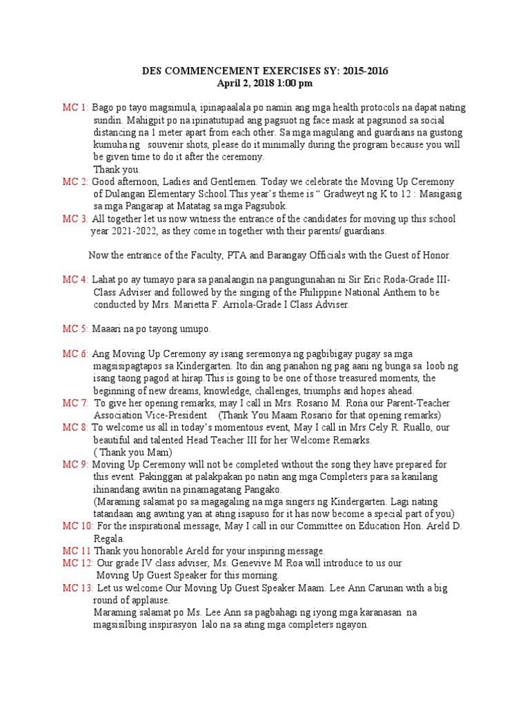 Dulangan Elementary Moving Up Ceremony 2021-2022 | PDF