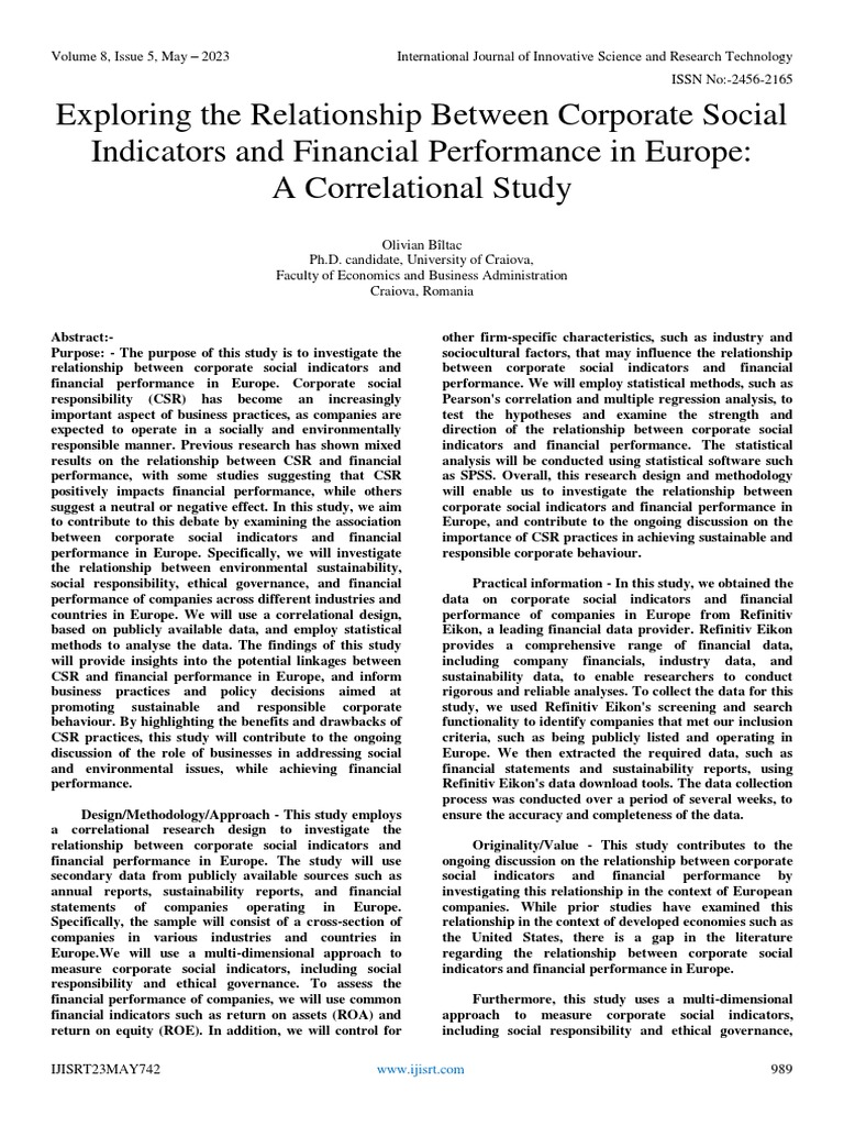 Exploring The Relationship Between Corporate Social Indicators and Financial Performance in ...