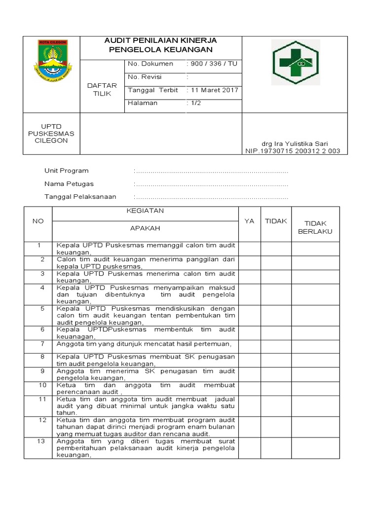 2.3.15 (5) Daftil Audit Penilaian Kinerja Pengelola Keuangan | PDF