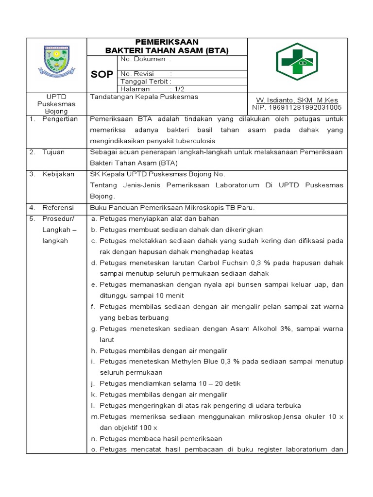 SOP PEMERIKSAAN BTA Fix | PDF