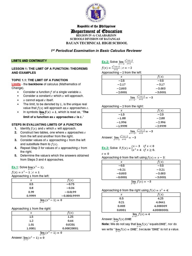 1st Periodical Exam in Basic Calculus Reviewer | PDF | Tangent | Slope