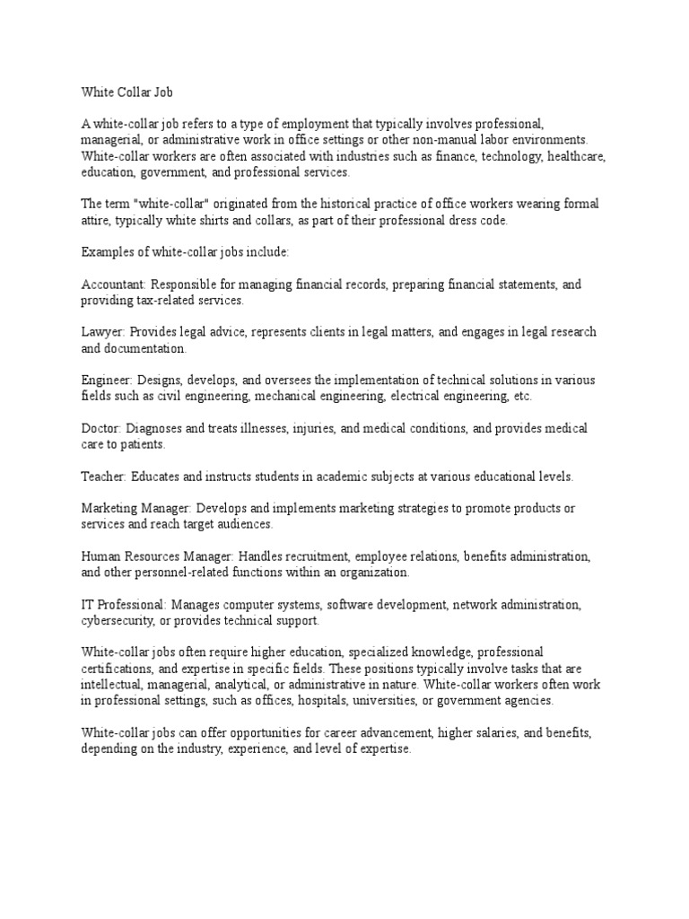 Understanding White Collar Jobs | PDF