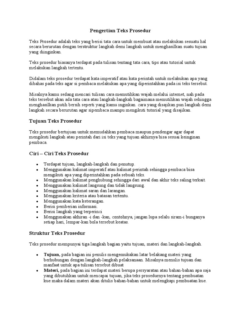 Pengertian dan Struktur Teks Prosedur | PDF | Karier & Perkembangan ...