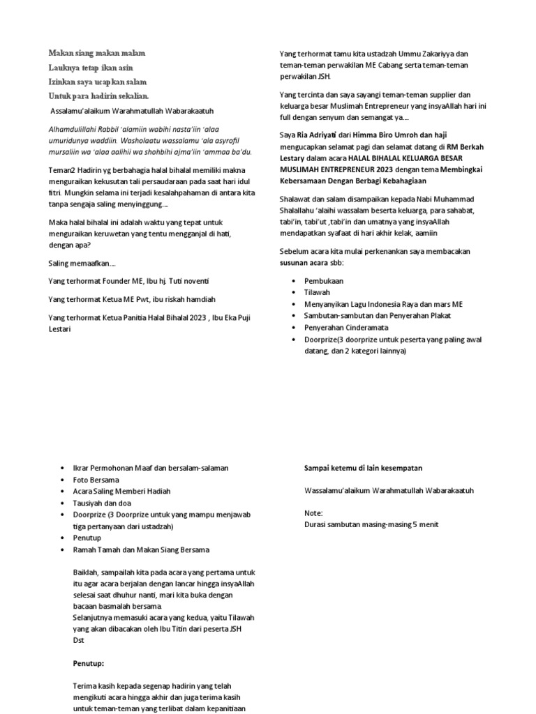 Text MC Pembuka Penutup Halal Bihalal | PDF
