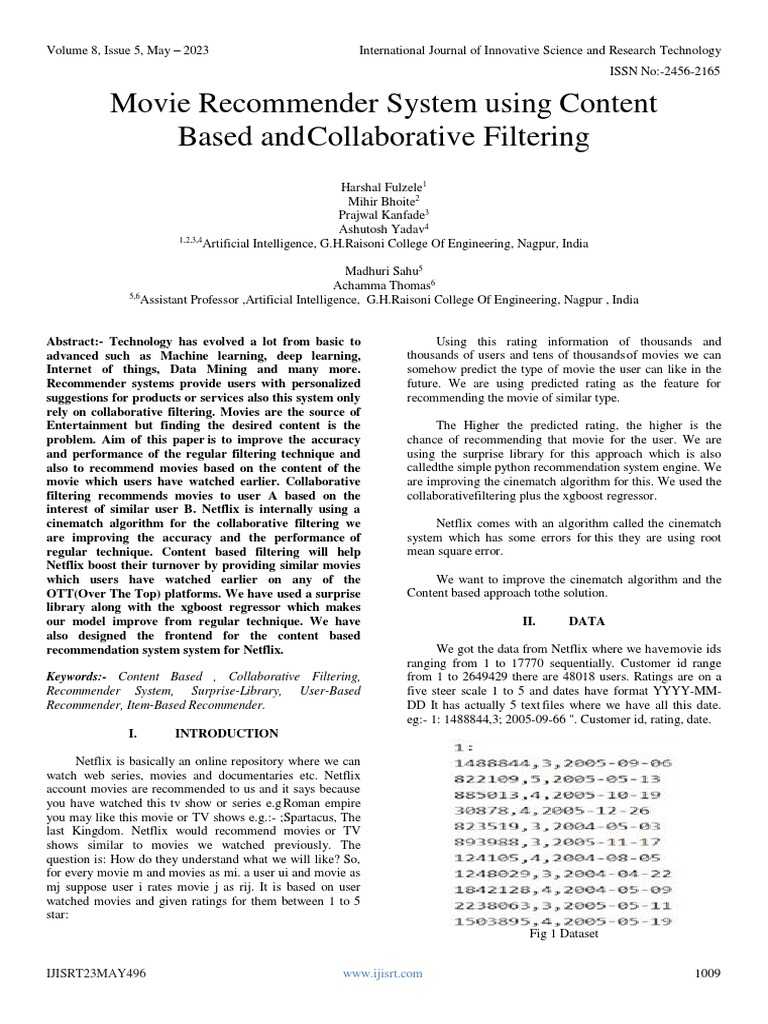Movie Recommender System Using Content Based AndCollaborative Filtering ... Movie Recommender System Using Content Based AndCollaborative Filtering ...