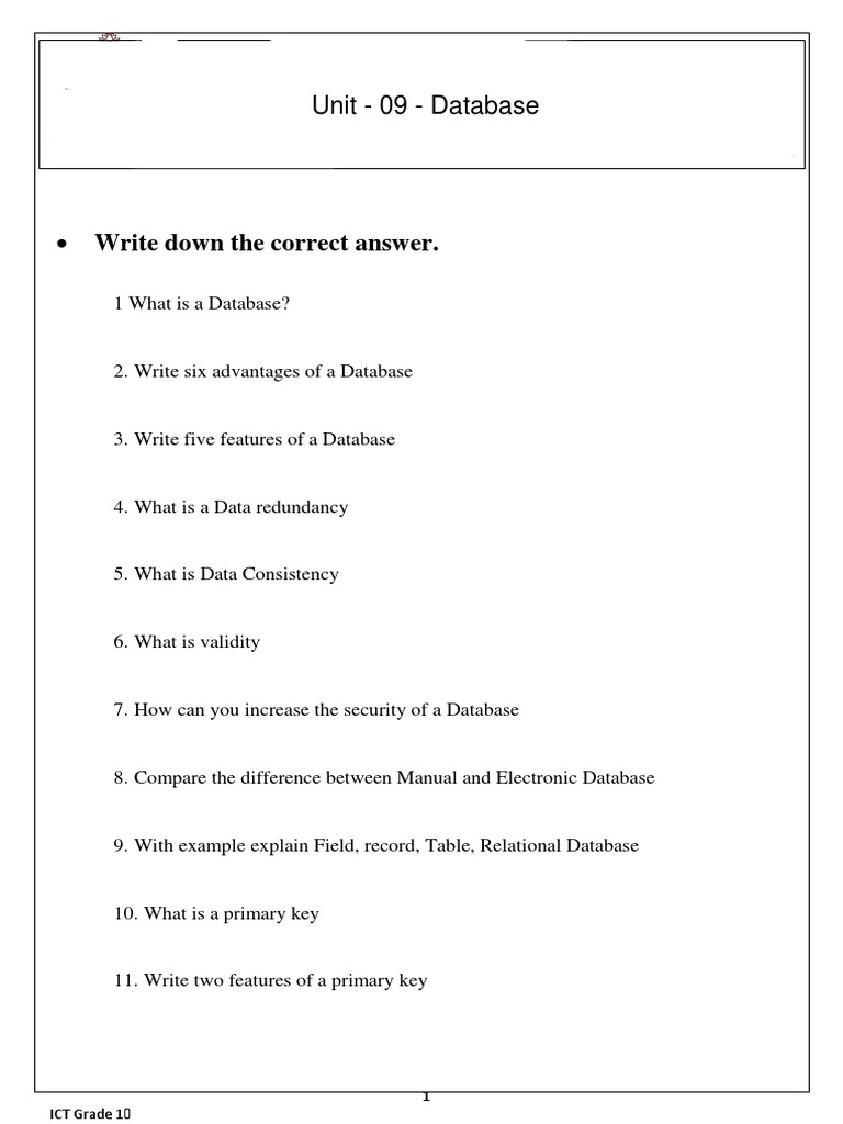 Grade 10 - Unit 09 | PDF | Databases | Relational Model