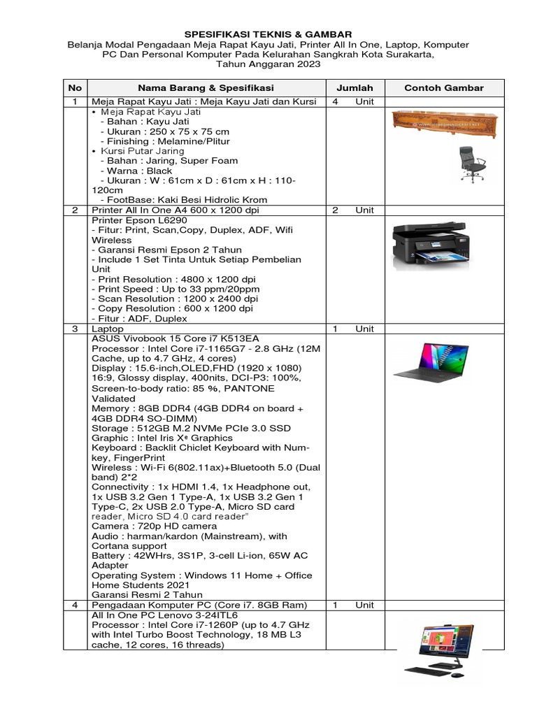 Spesifikasi Teknis Dan Gambar | PDF | Personal Computers | Intel