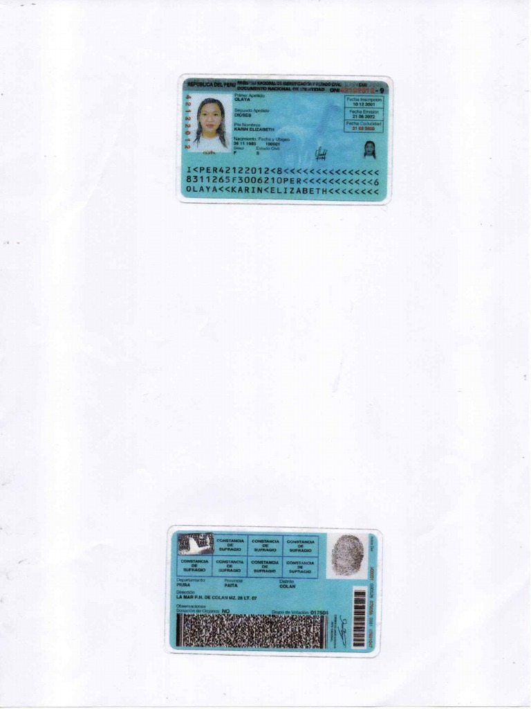 DNI Karin Elizabeth Olaya Dioses | PDF