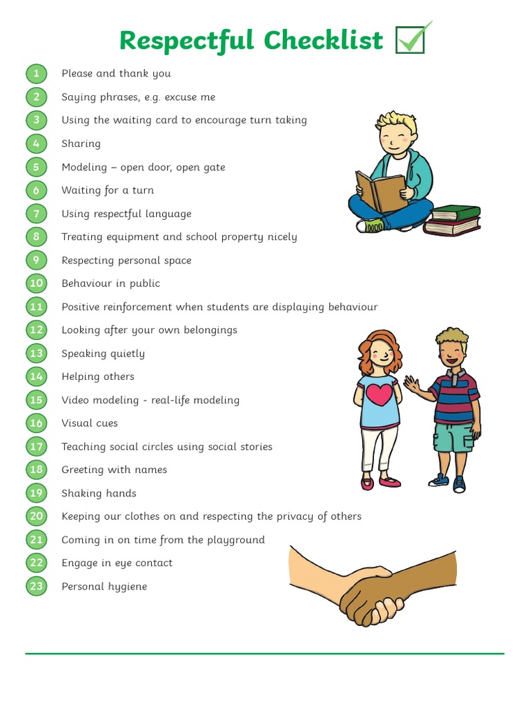 Respectful Behavior Checklist for Kids | PDF