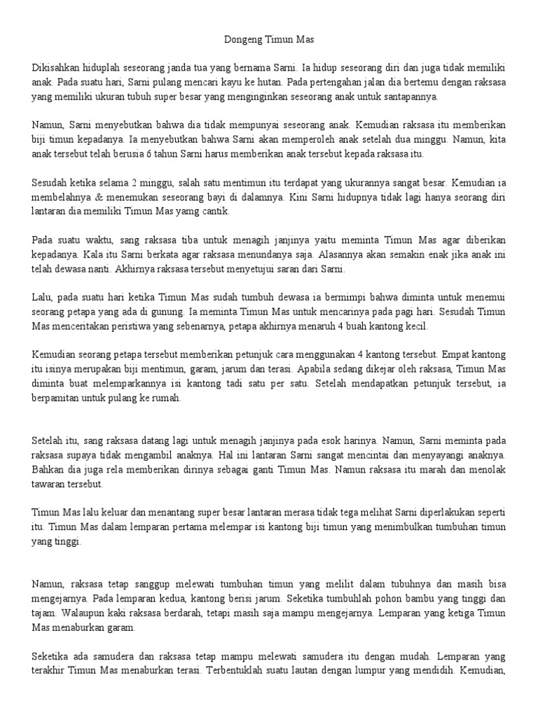 Dokumen Dongeng TimunMas | PDF | Agama & Spiritualitas | Fiksi Misteri, Thriller, & Kejahatan