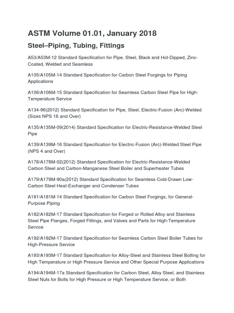 ASTM Volume 01.01, January 2018 | PDF | Pipe (Fluid Conveyance) | Steel