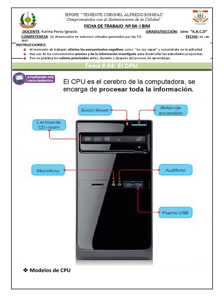 Tema4 1er Grado I Bimestre Cpu | PDF