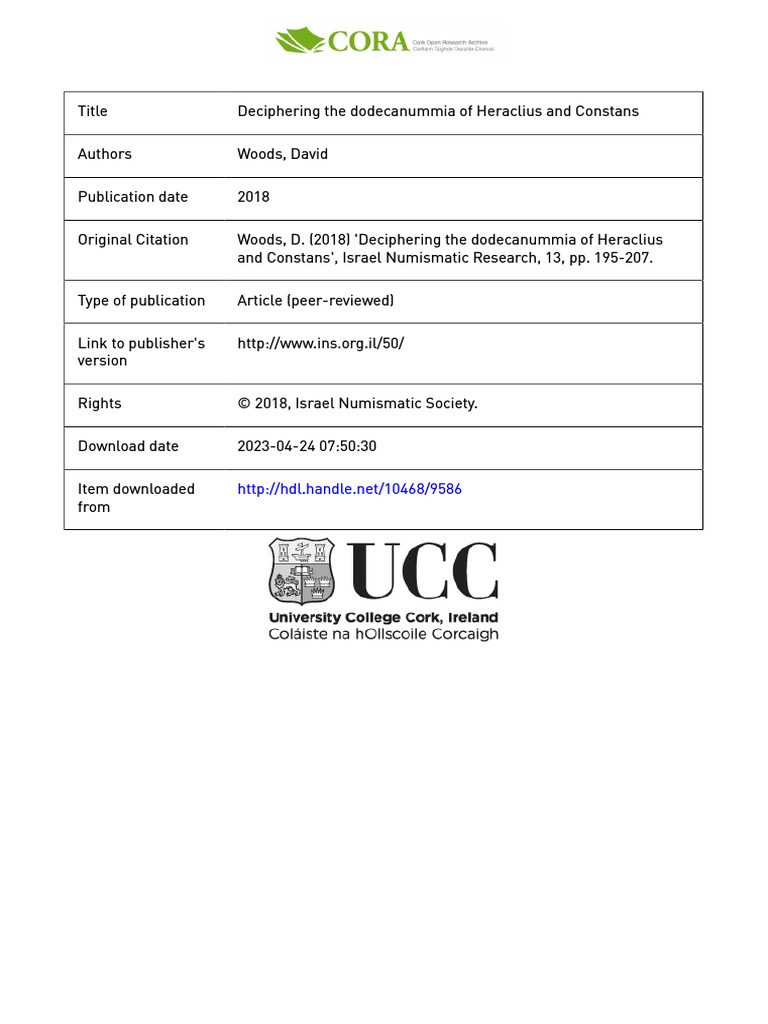 Deciphering The Dodecanummia of Heraclius and Constans | PDF ...