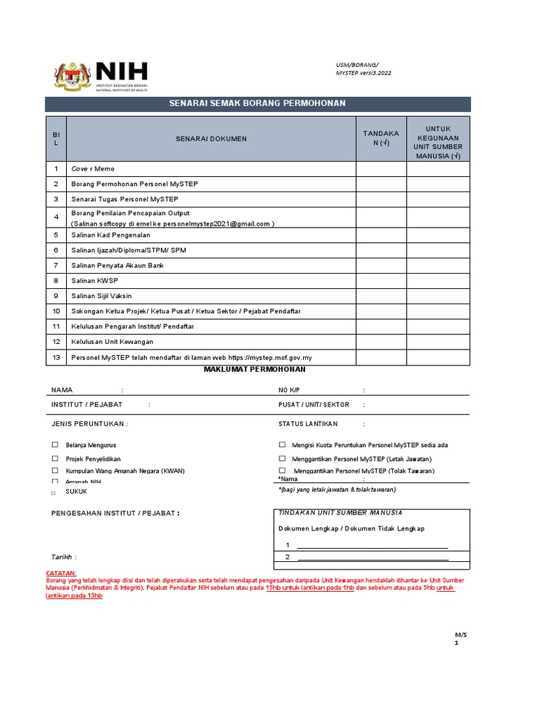 Senarai Semak Borang Permohonan: BI L Senarai Dokumen Tandaka N ...