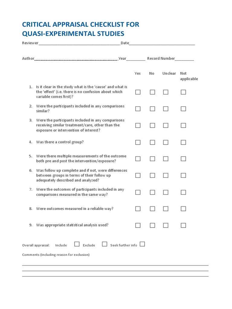 Quasi-Experimental Studies Checklist | PDF | Statistics | Validity ...