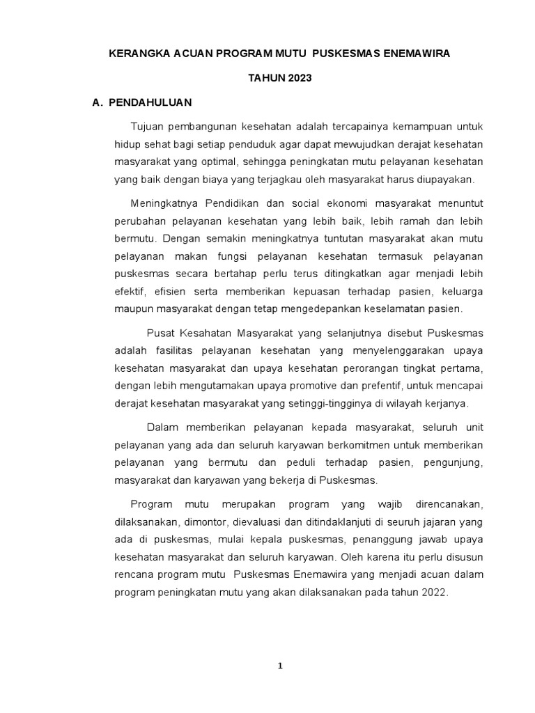 Program Mutu Puskesmas Enemawira 2023 | PDF