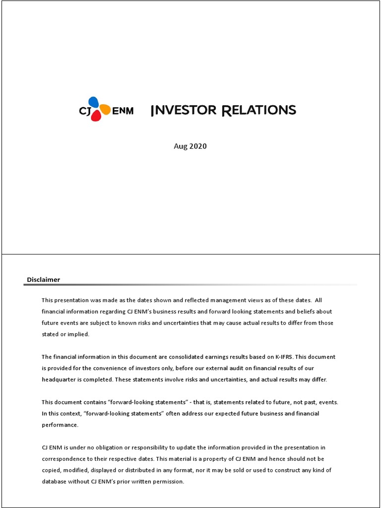 Cjenm Ir Book 202008 | PDF | Pay Television | Advertising