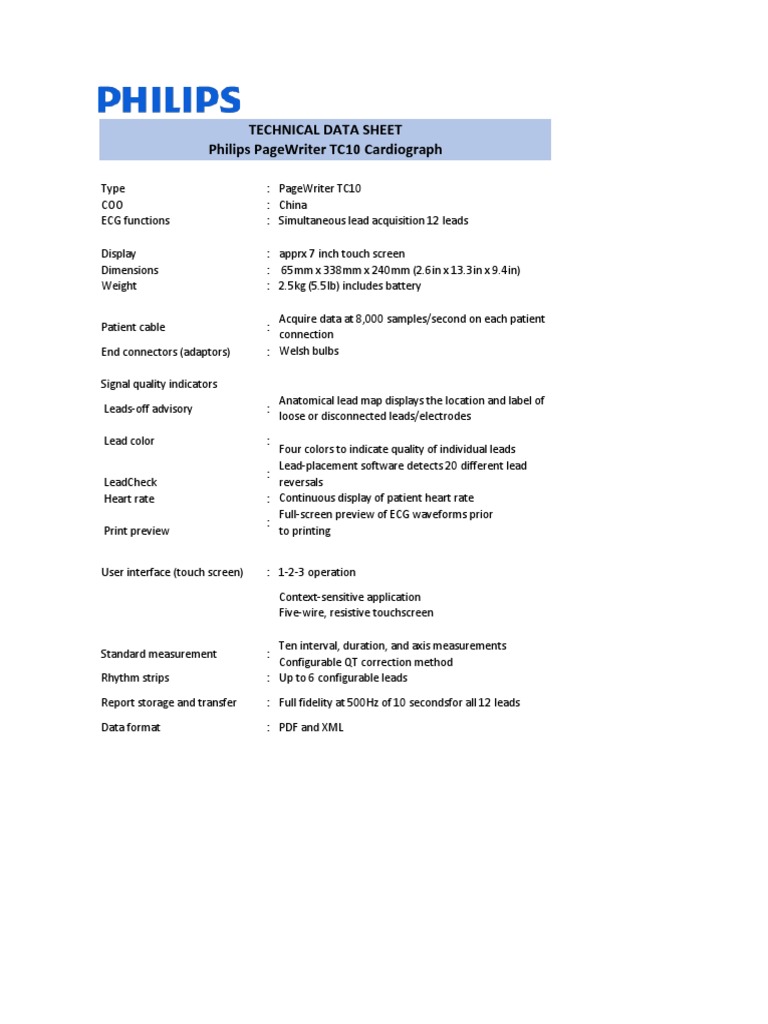 Philips PageWriter TC10 ECG Overview | PDF | Electrocardiography ...