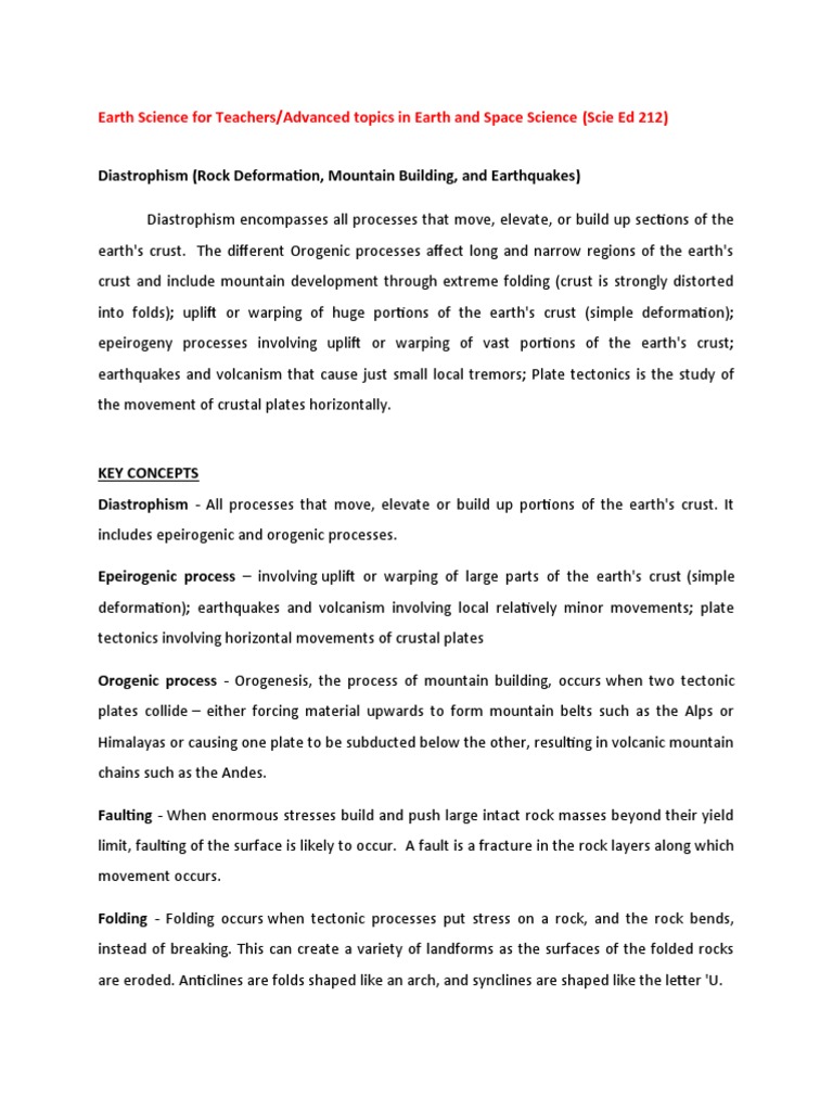 Diastrophism Content Paper | PDF | Fault (Geology) | Magma