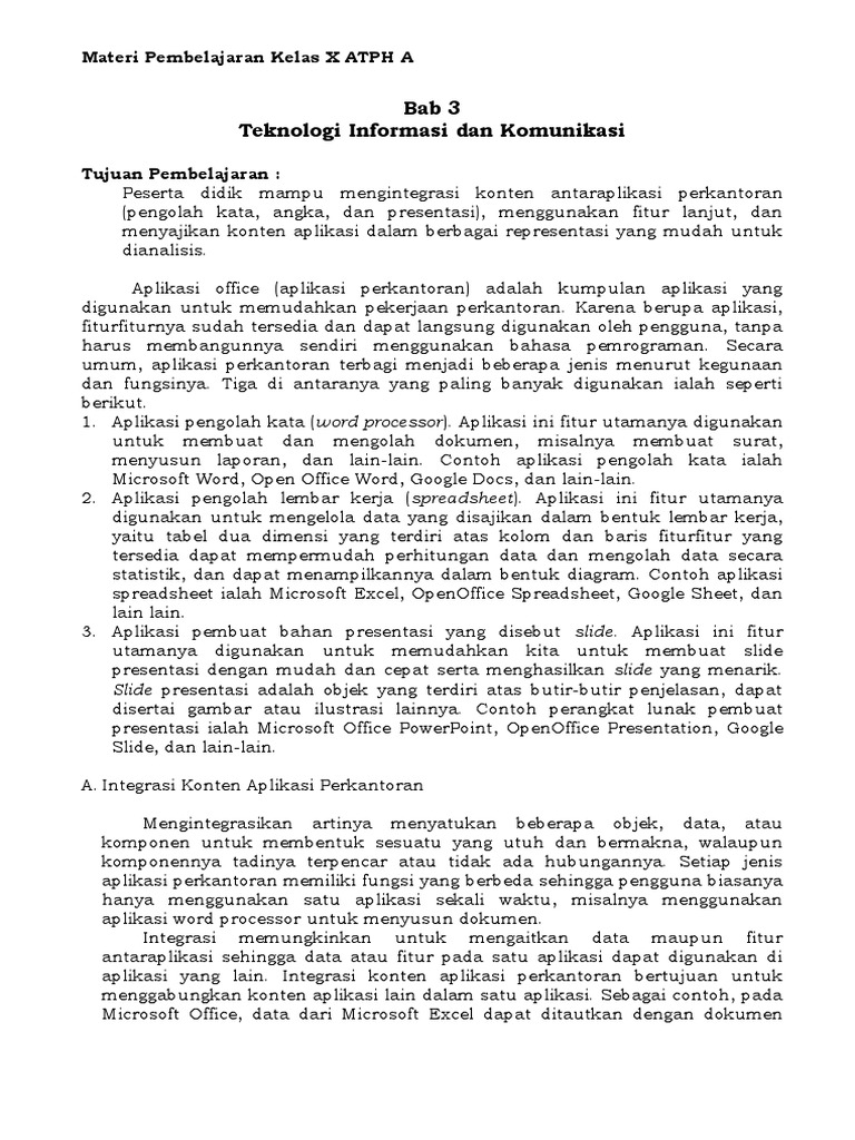 Materi Informatika Kelas X Atph A Bab 3 | PDF