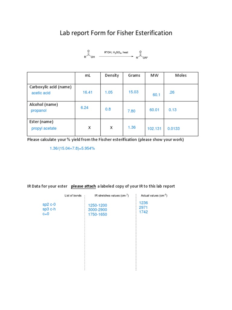 Lab report Form For fischer esterification (1) | PDF | Proton Nuclear Magnetic Resonance | Ester