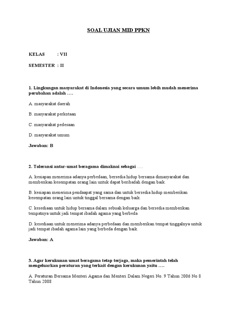Soal Ujian Mid PPKN Hr. Siburian | PDF