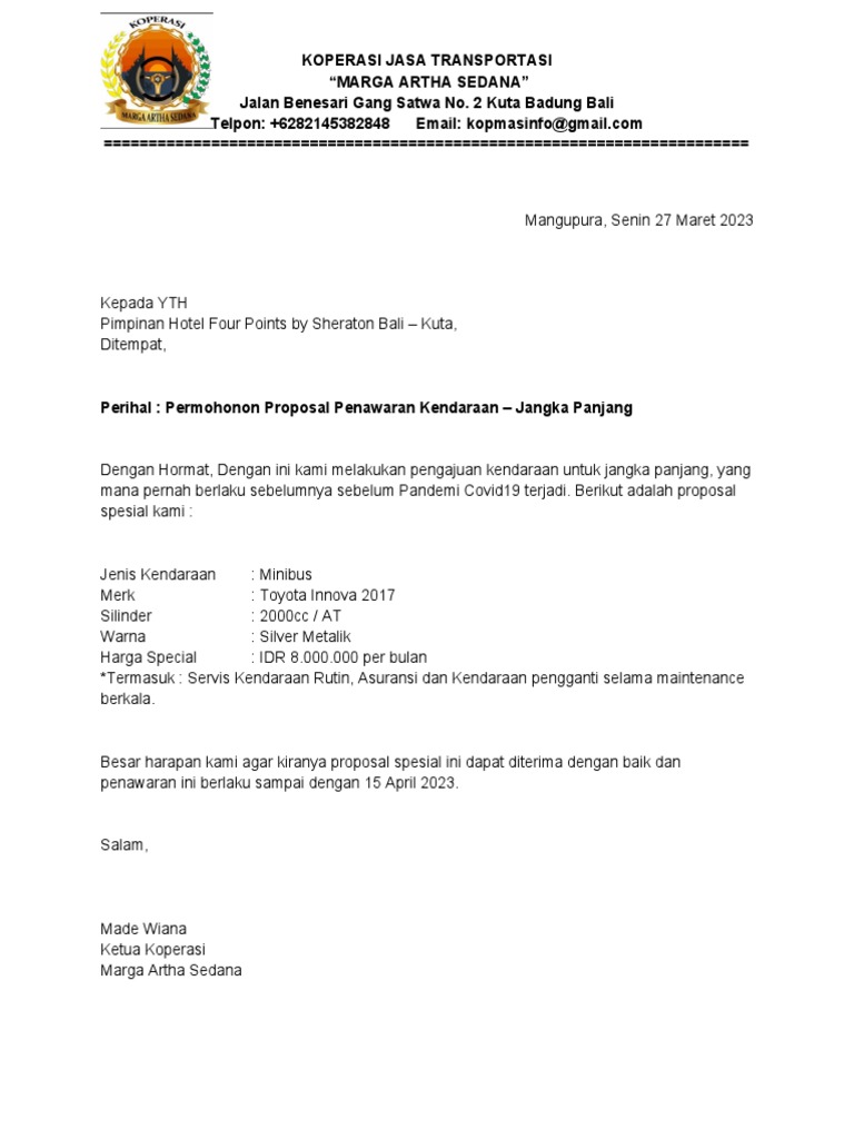 Pengajuan Sewa Mobil (Perusahaan) | PDF