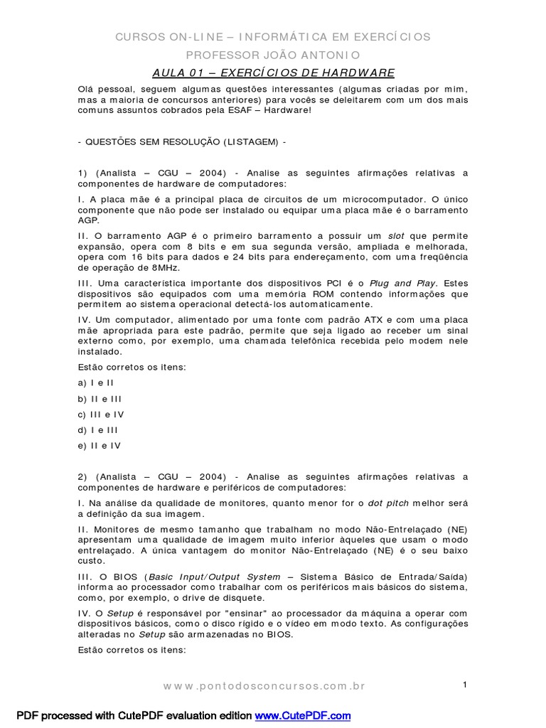 JA Informatica Exercicios | PDF | Armazenamento de dados de computador | Memória de acesso ...