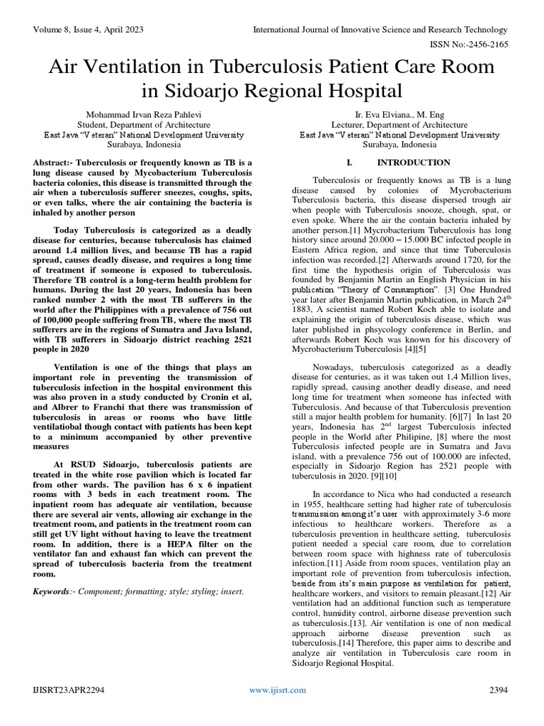 Air Ventilation in Tuberculosis Patient Care Room in Sidoarjo Regional ...