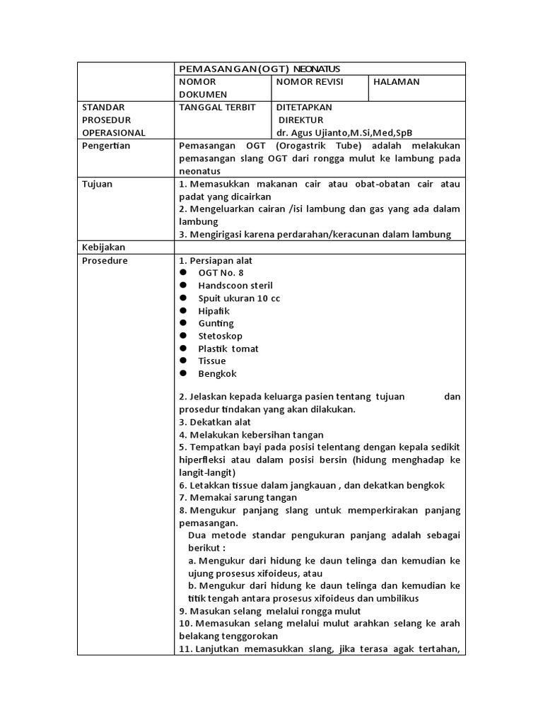 Spo Pemasangan Ogt Bayi | PDF