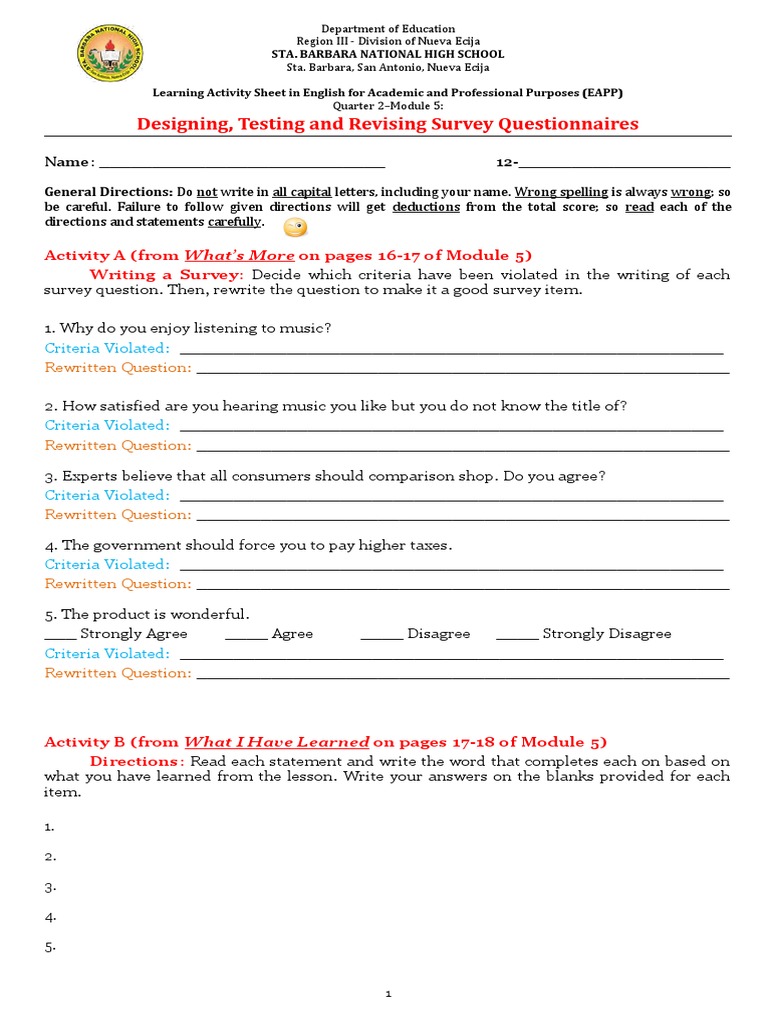EAPP Module: Survey Design & Revision | PDF | Business | Finance ...