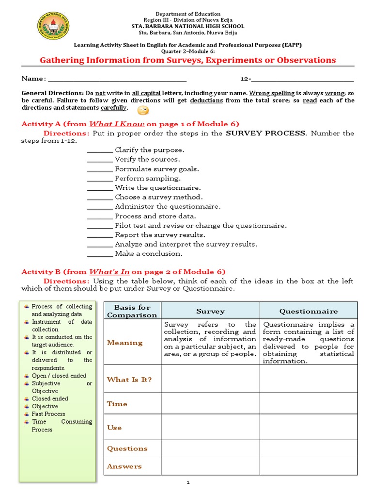 EAPP: Survey Process & Analysis | PDF | Survey Methodology | Questionnaire