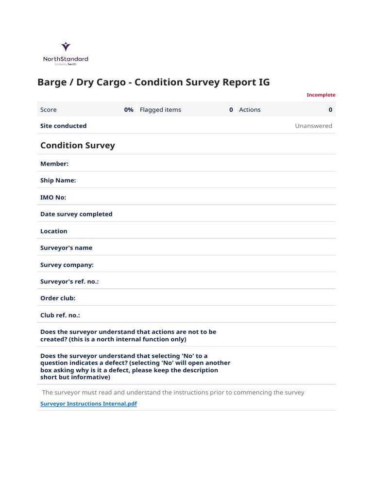 Barge Dry Cargo Condition Survey Report | PDF | Fires | Ships