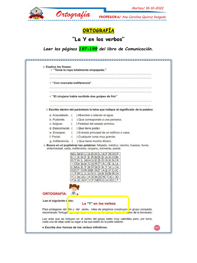 F.G.-4TO - 18-10-2022 - ORTOG. - "La Y en Los Verbos" | PDF | Artes del ...