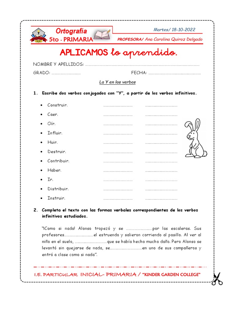 ORTOG.-4TO - PRÁCTICA - "La Y en Los Verbos | PDF | Artes del lenguaje ...