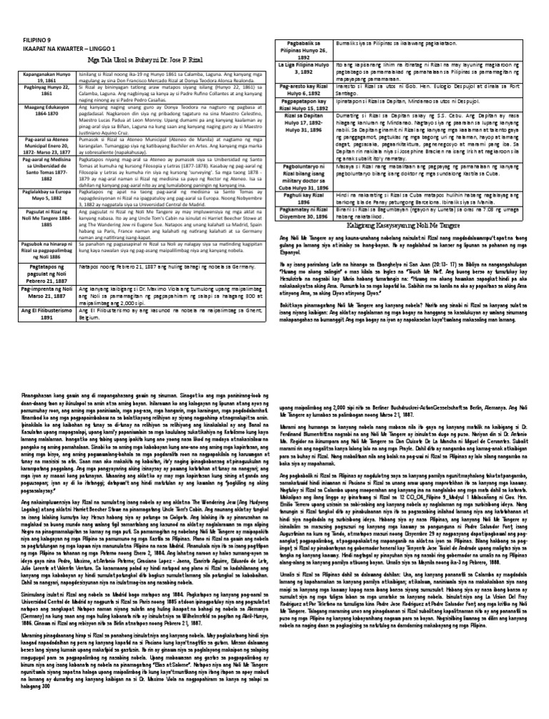 Mga Tala Ukol Sa Buhay Ni Rizal | PDF Mga Tala Ukol Sa Buhay Ni Rizal | PDF