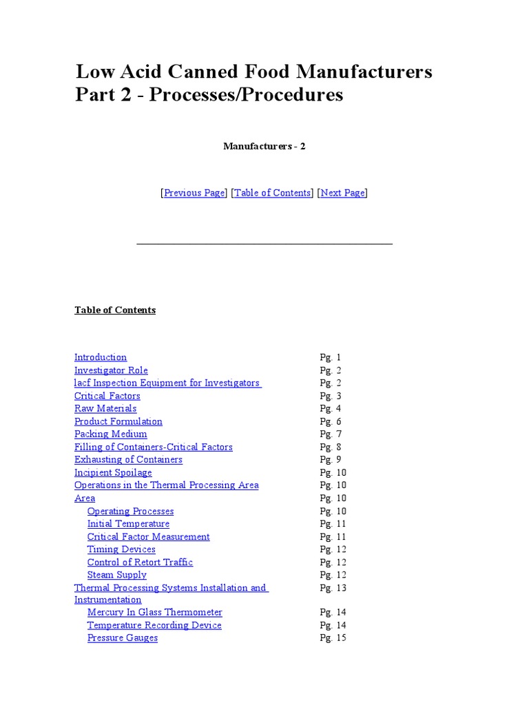 Low Acid Canned Food Manufacturing Guide | PDF | Physical Sciences