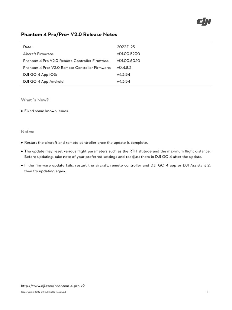 Phantom 4 Pro V2.0 Release Notes-EN | PDF | Equipment | Computer ...