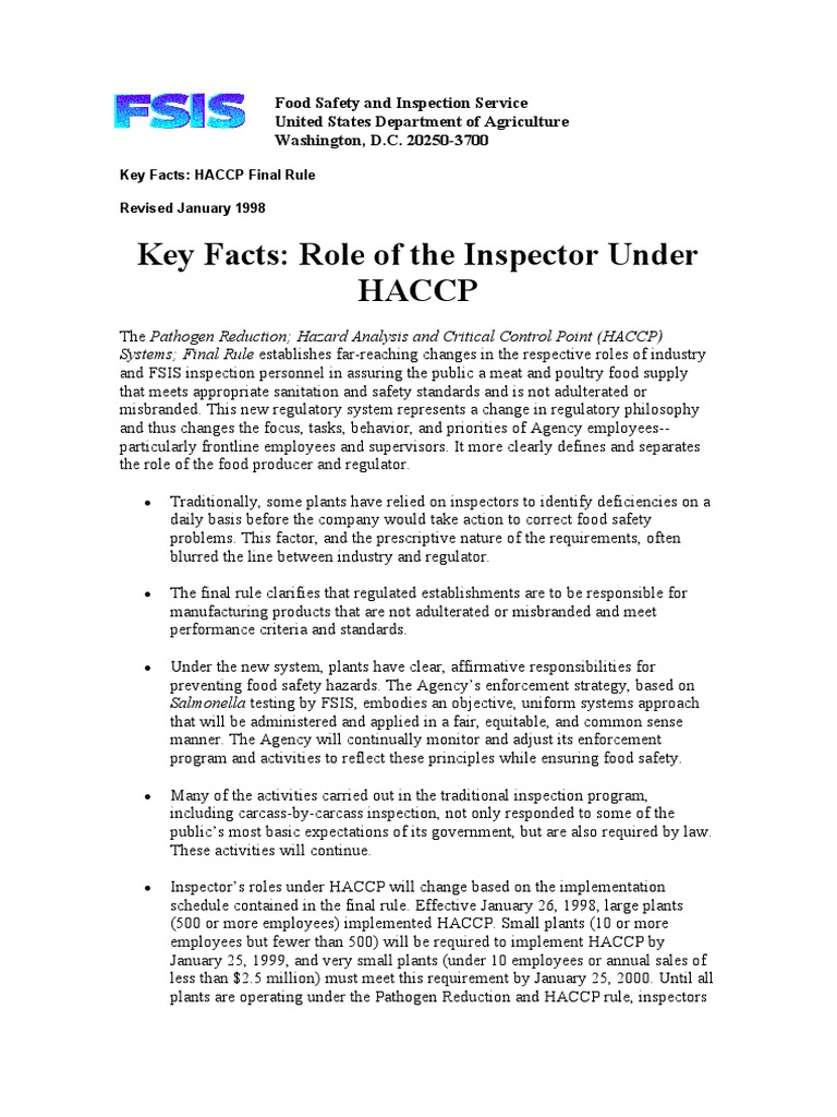 HACCP Final Rule: Inspector Roles Explained | PDF