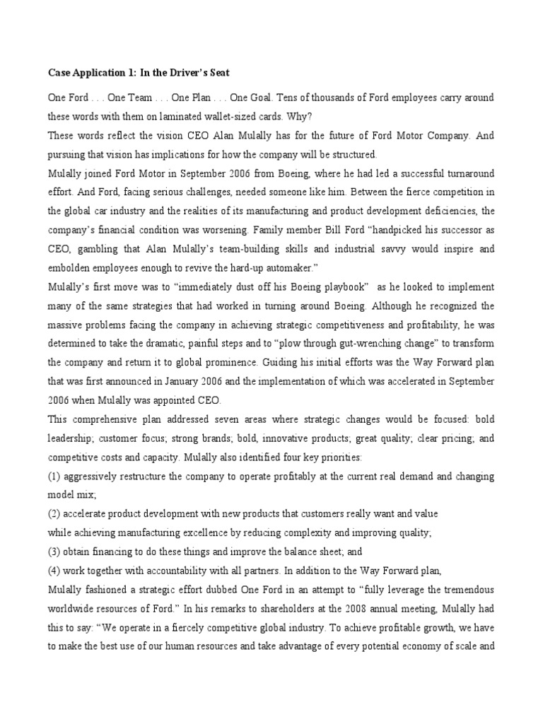 Case Application 1 | PDF | Ford Motor Company | Car
