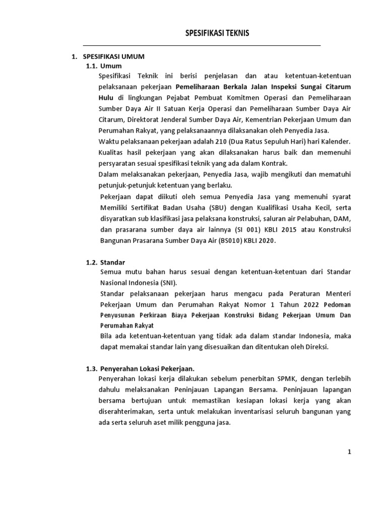 Spektek Jalan Inspeksi Sungai Citarum Hulu | PDF | Komputer | Teknologi & Rekayasa