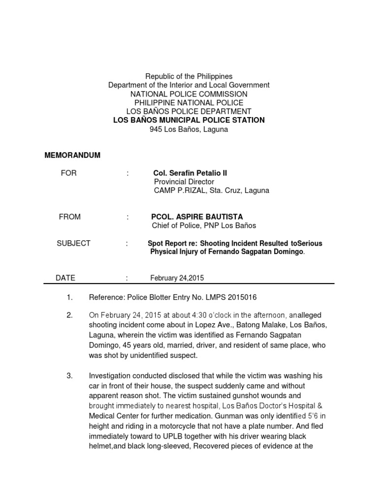 SPot Report W | PDF | Law Enforcement | Crime & Violence