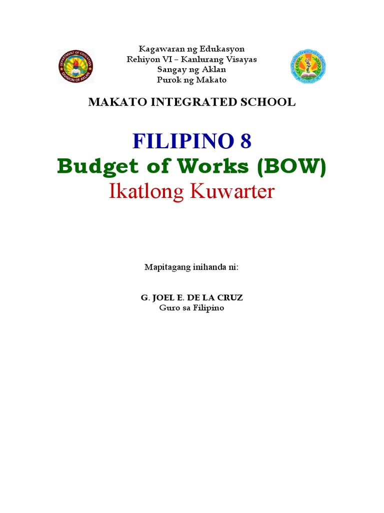 Budget of Works (BOW) : Filipino 8 | PDF